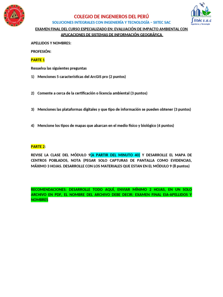 EXAMEN FINAL-CURSO ESPECIALIZADO EIA Con ARCGIS PRO-1 | PDF