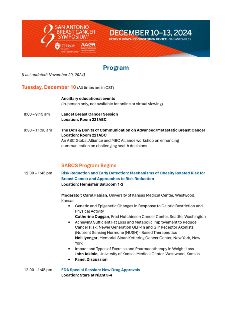 FINAL SABCS 2024 Full Program | PDF | Breast Cancer | Cancer