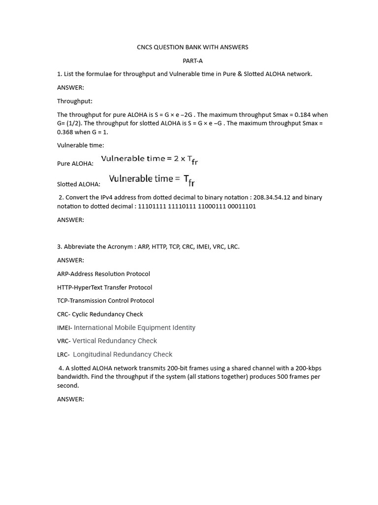 CNCS QB Ans - 240618 - 172235 | PDF | Computer Network | Port (Computer Networking)