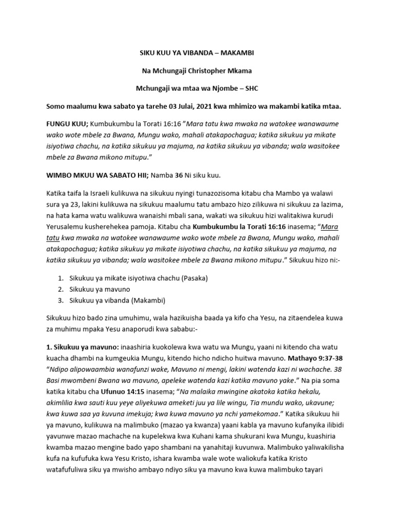 Siku Kuu Ya Vibanda | PDF