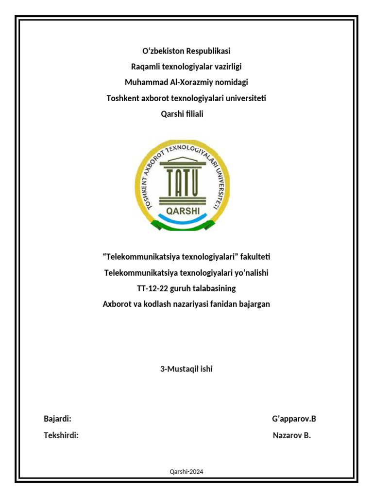 Axborot Va Kodlash Nazariyasi 3 | PDF