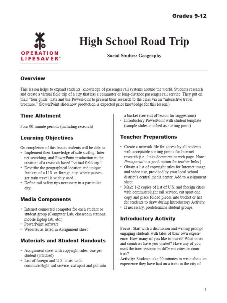 High School Road Trip Lesson Plan - 9th - 12th Grade - Oli | PDF ...
