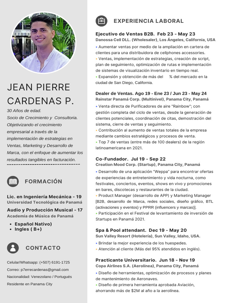 Jean Pierre Cardenas Pereira CV GP | PDF | Negocios económicos | Economias