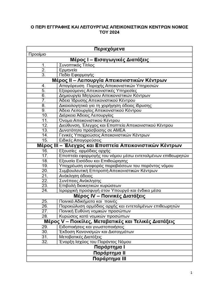 Ο ΠΕΡΙ ΕΓΓΡΑΦΗΣ ΚΑΙ ΛΕΙΤΟΥΡΓΙΑΣ ΑΠΕΙΚΟΝΙΣΤΙΚΩΝ ΚΕΝΤΡΩΝ ΝΟΜΟΣ ΤΟΥ 2024 | PDF