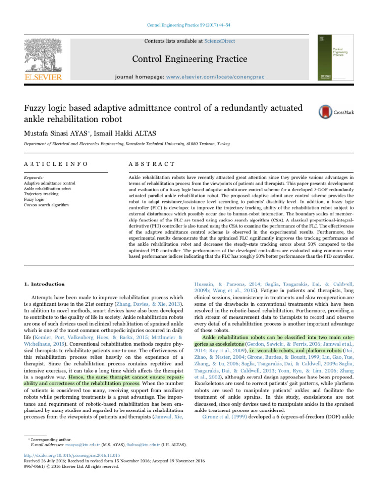 Fuzzy Logic Based Adaptive Admittance Control Of A Redundantly Actuated Pdf Anatomical Terms