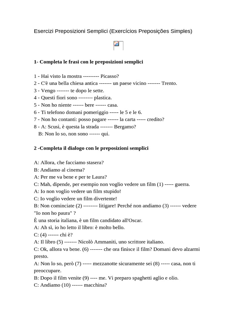 Esercizi Preposizioni Semplici | PDF