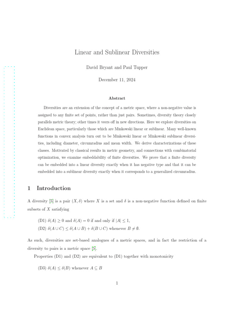 Linear and Sublinear Diversities | PDF | Linear Programming | Measure (Mathematics)