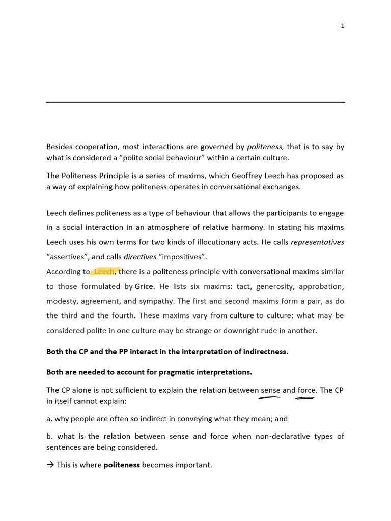 CH 5 The Politeness Principle | PDF | Philosophy Of Language | Gottlob ...