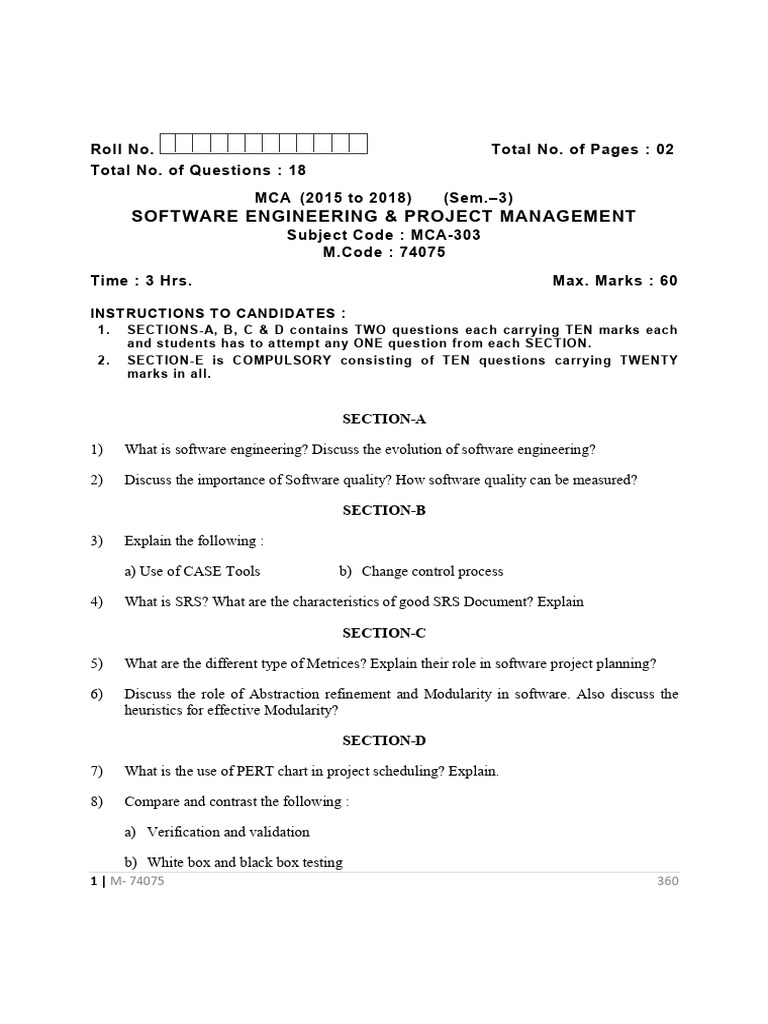 MCA Software Engineering Exam Guide | PDF | Information Technology ...