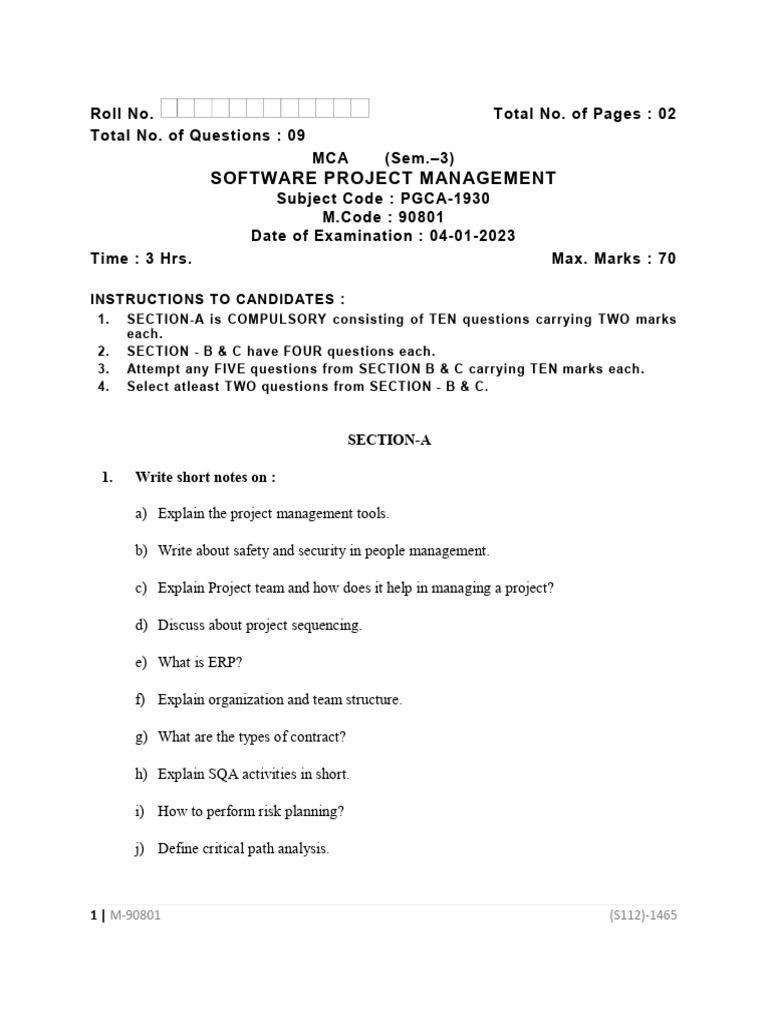 Mca 3 Sem Software Project Management 90801 Jan 2023 | PDF | Project Management | Software Quality