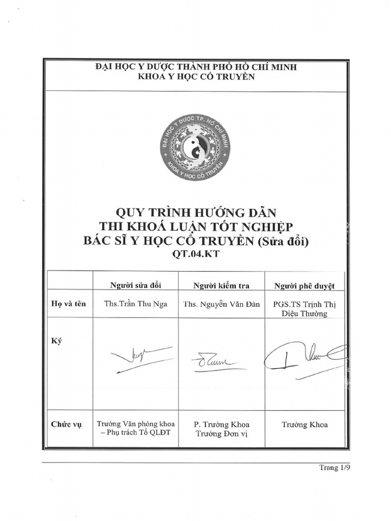 3 Quy Trinh Huong Dan Thi Khoa Luan Tot Nghiep BS YHCT (Sua Doi) | PDF