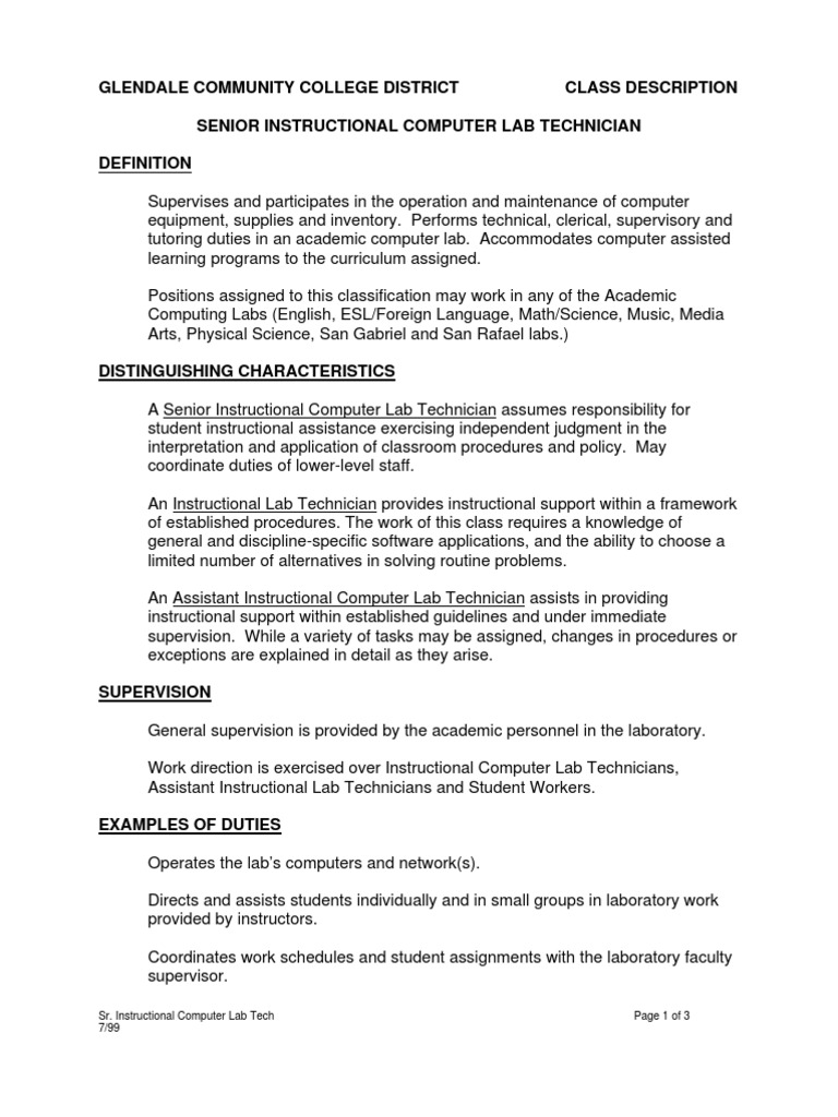 Senior Computer Lab Tech Role | PDF | Laboratories | English As A ...