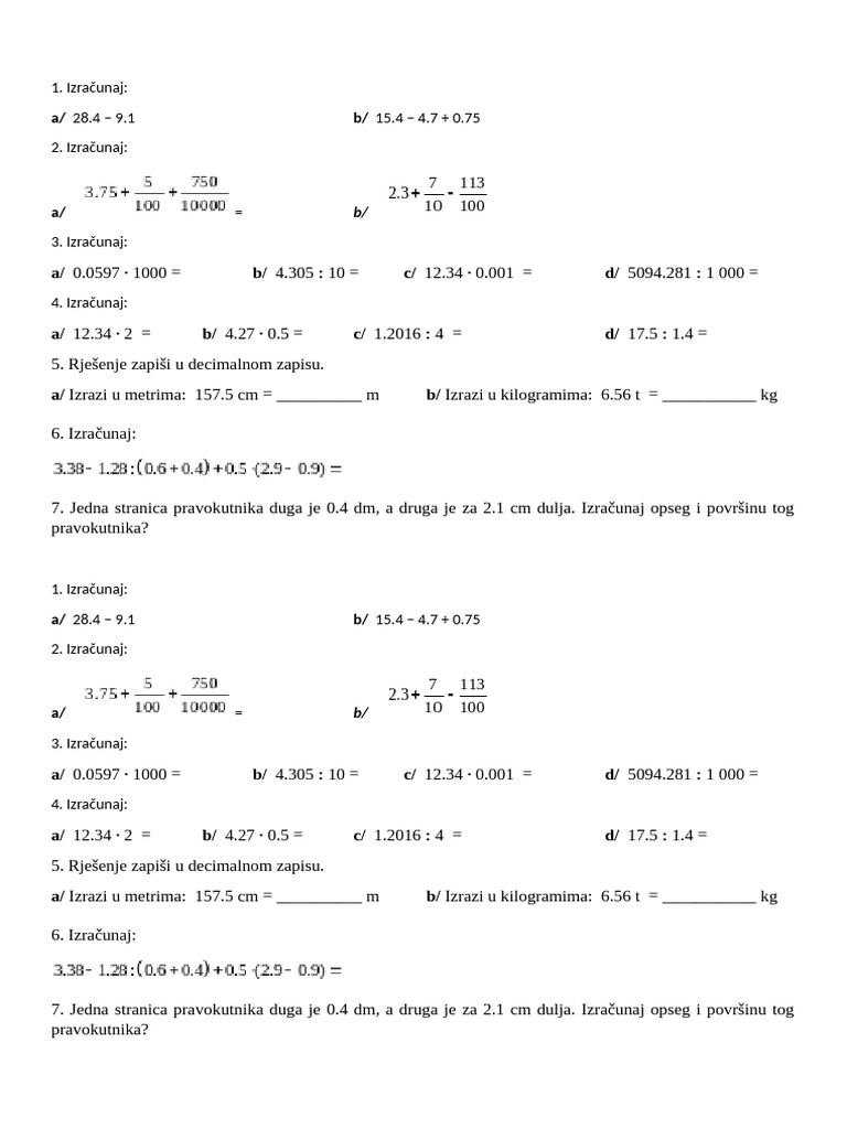 Decimalni Brojevi - Ponavljanje | PDF