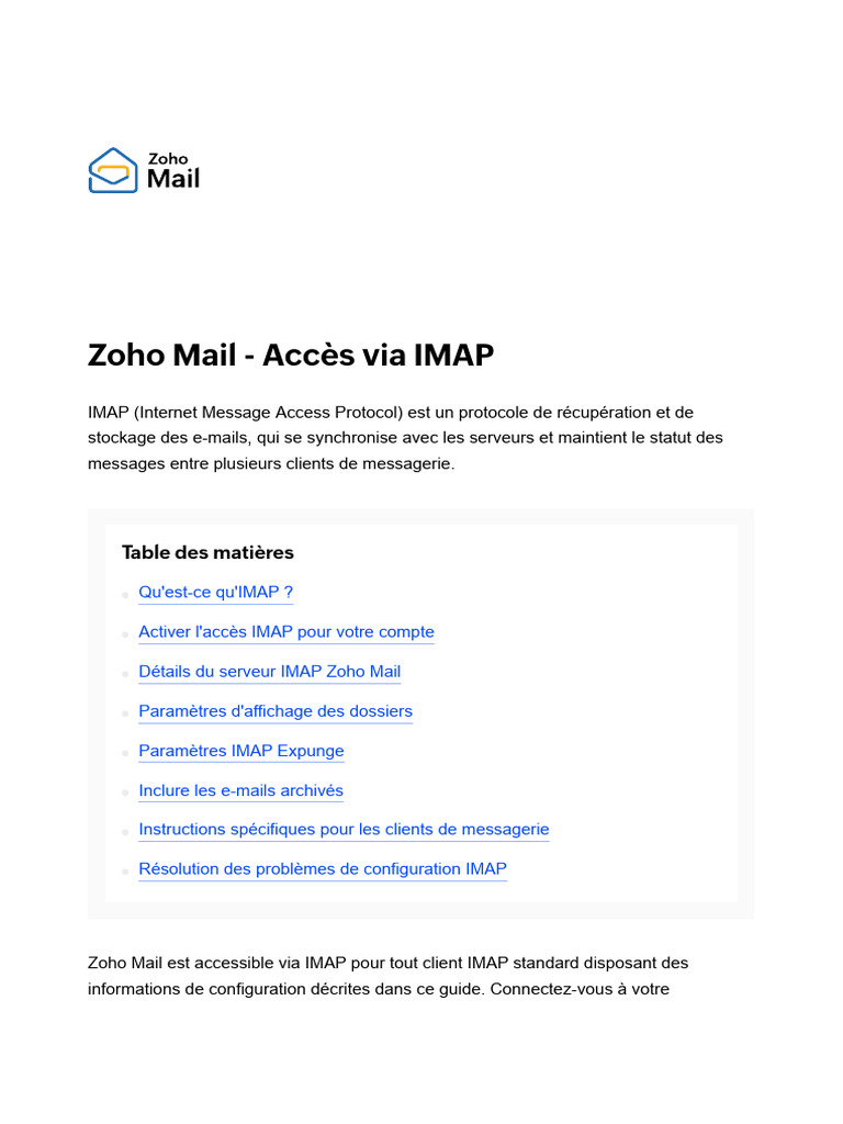 Zoho Mail - Informations de Configuration SMTP Et IMAP | PDF | Android (Système d'exploitation ...