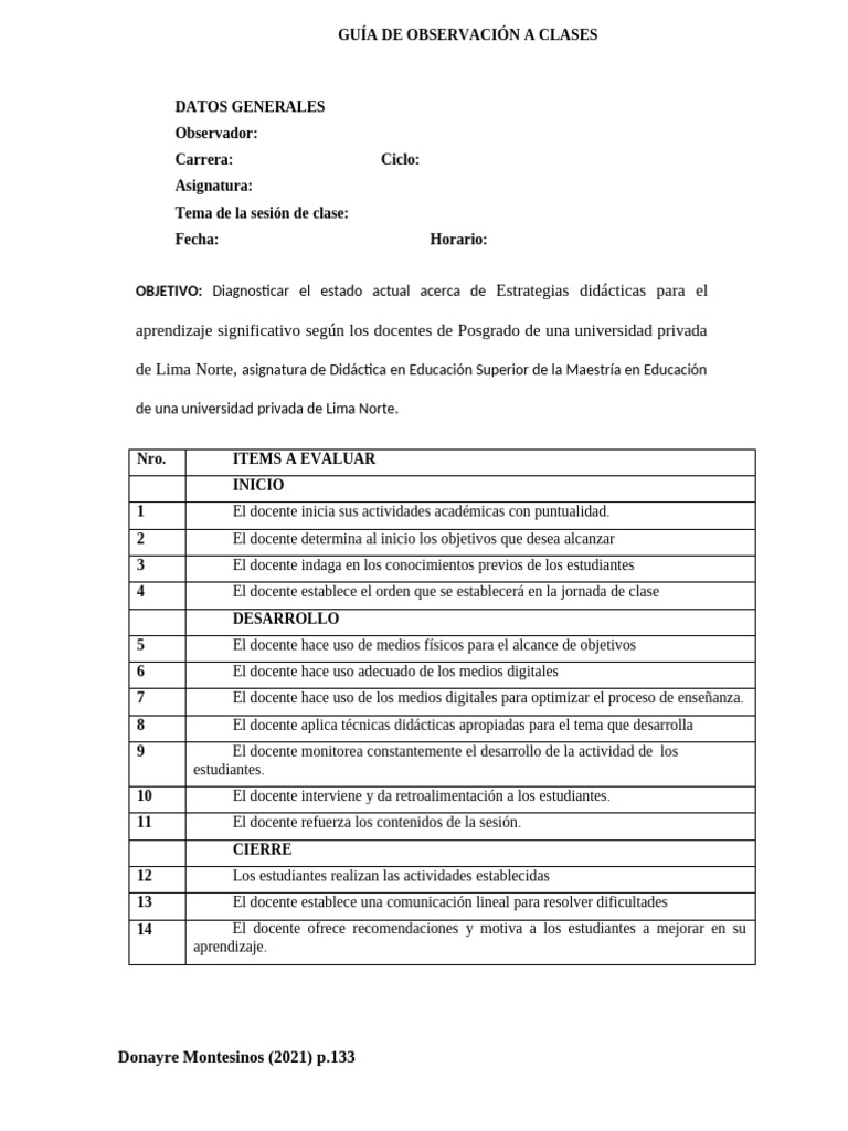 Guía de Observación A Clases Diciembre 2024 | PDF