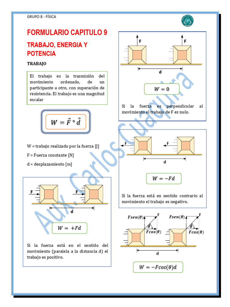 Formulario Cap 9 - Trabajo, energia y potencia | PDF | Fuerza | Energía ...