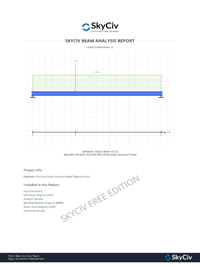 SkyCiv Beam Summary Report | PDF | Bending | Beam (Structure)