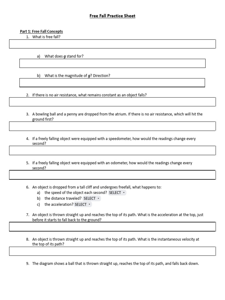PL Free Fall Practice Sheet | PDF | Acceleration | Speed
