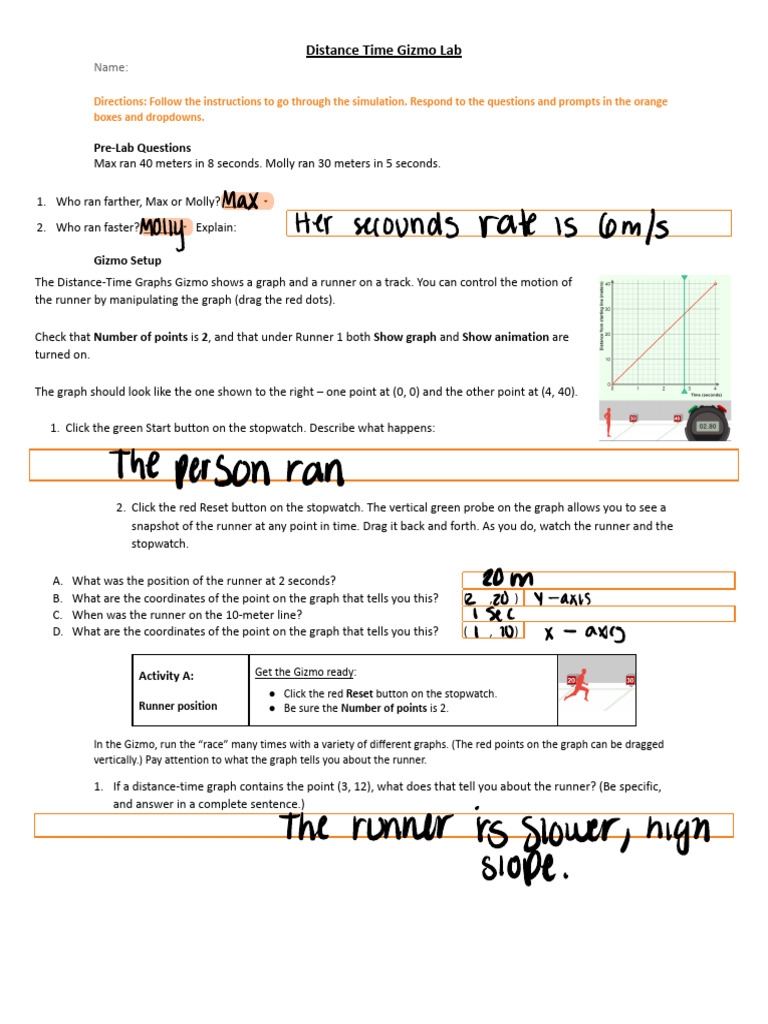 Distance Time Gizmo Lab | PDF
