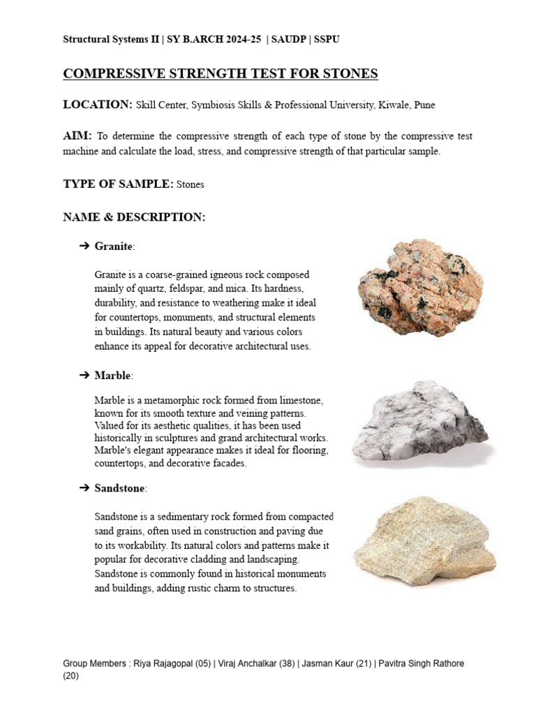 Compressive Strength Test For Stones | PDF | Rock (Geology) | Sandstone