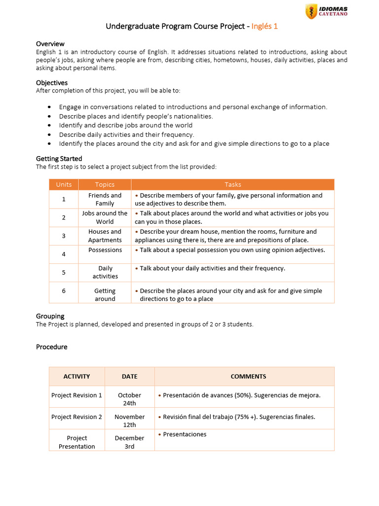 English 1 Course Project Overview | PDF | Languages | Foreign Language ...