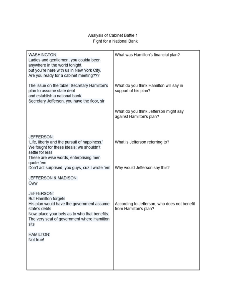 Hamilton vs. Jefferson: National Bank Debate | PDF | Alexander Hamilton ...