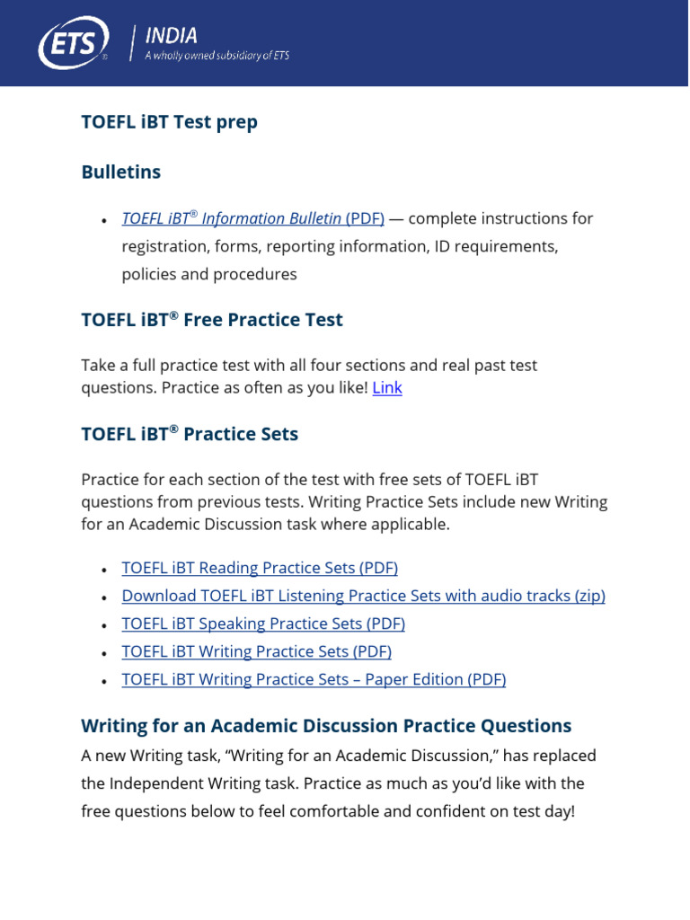 TOEFL iBT Test Prep Resources Guide | PDF | Test Of English As A ...