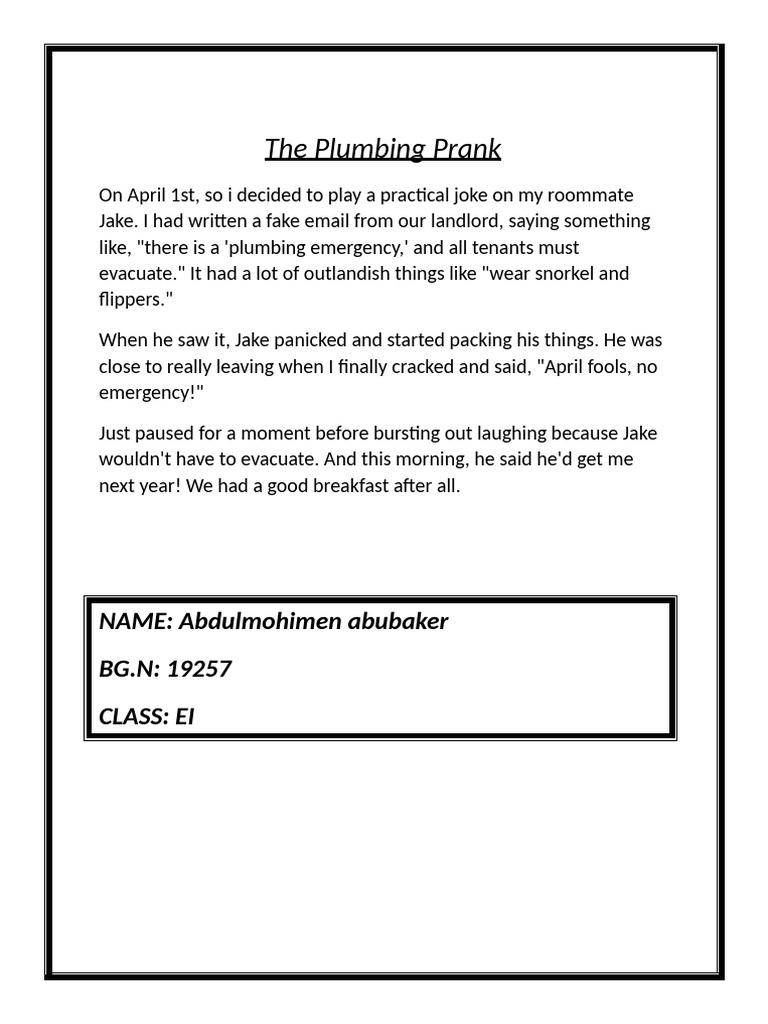 The Plumbing Prank | PDF