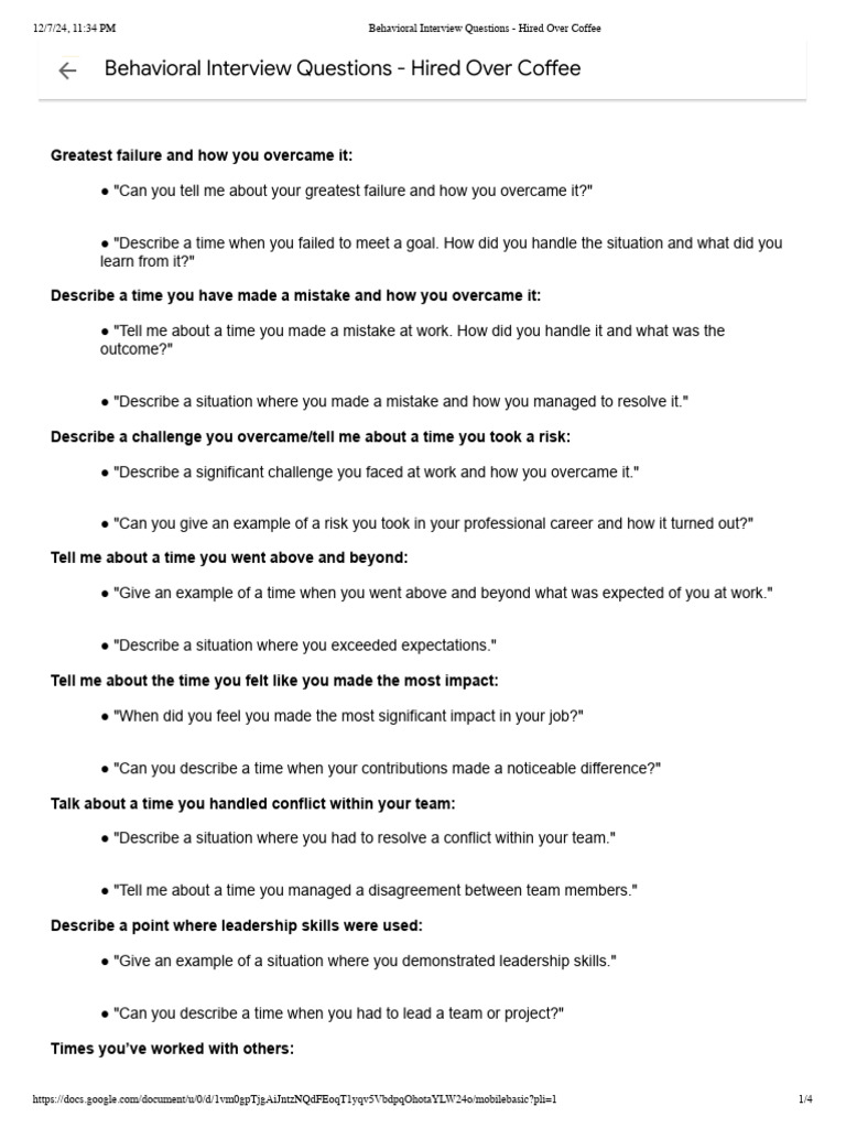 Behavioral Interview Questions | PDF | Cognition | Organizational Behavior