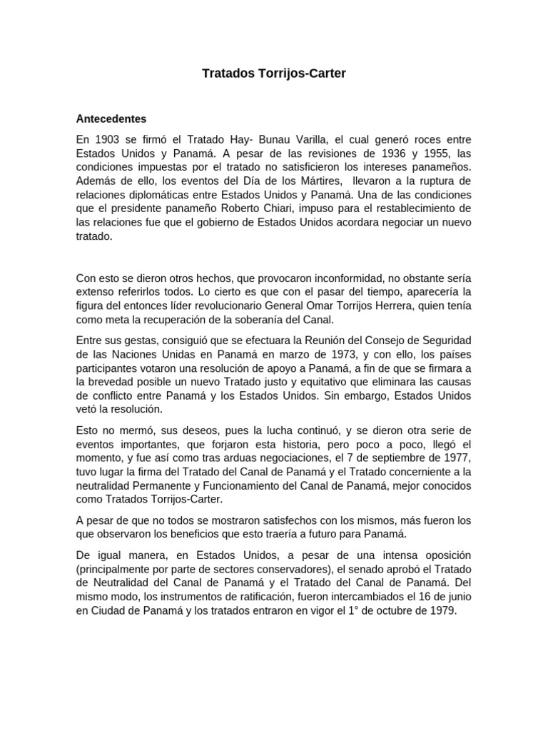 Tratados Torrijos-Carter: Soberanía y Canal | PDF | Panamá | Gobierno