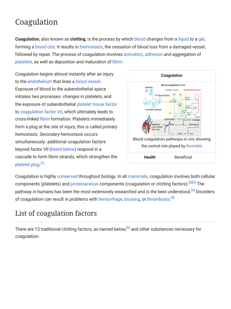 Coagulation - Wikipedia | PDF | Coagulation | Platelet