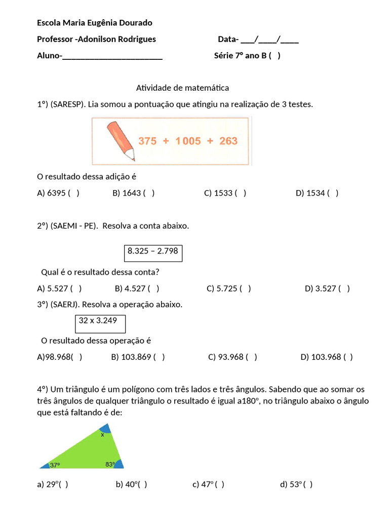 Rec. Fina 7º Ano 2024 | PDF