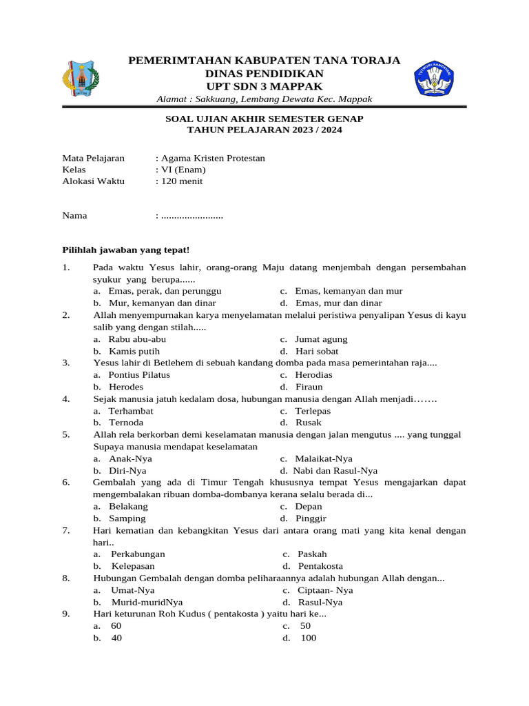 Agama Kristen Protestan kelas VI | PDF