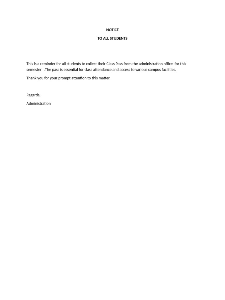 Class Pass Collection Reminder | PDF