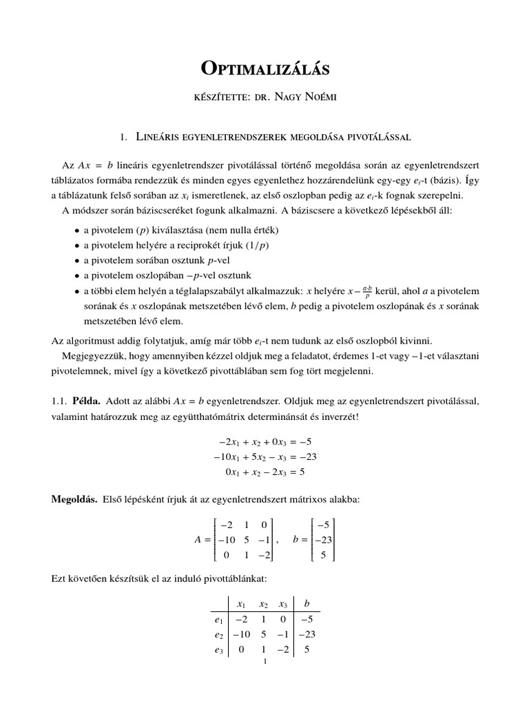 Optimalizálás jegyzet | PDF
