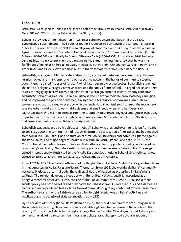 BAHAI FAITH | PDF | Iran | Religious Persecution