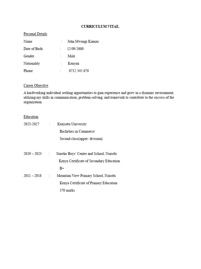 Application Letter and CV | PDF | Kenya | Nairobi