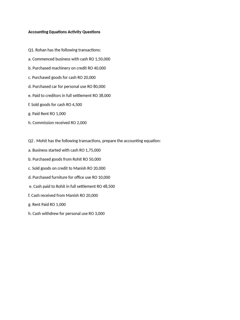 Accounting Equation Practice Questions | PDF