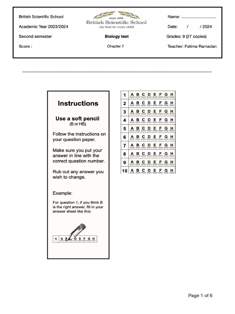 Bio G9 Chapter7 Test Pdf Digestion Gastrointestinal Tract