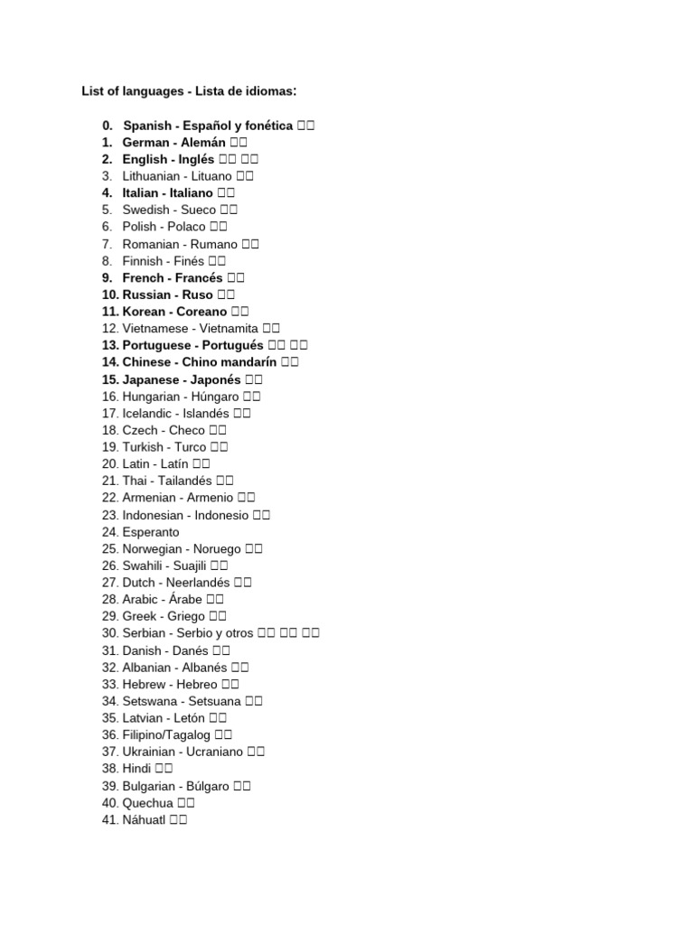 2. List of languages - Lista de idiomas | PDF