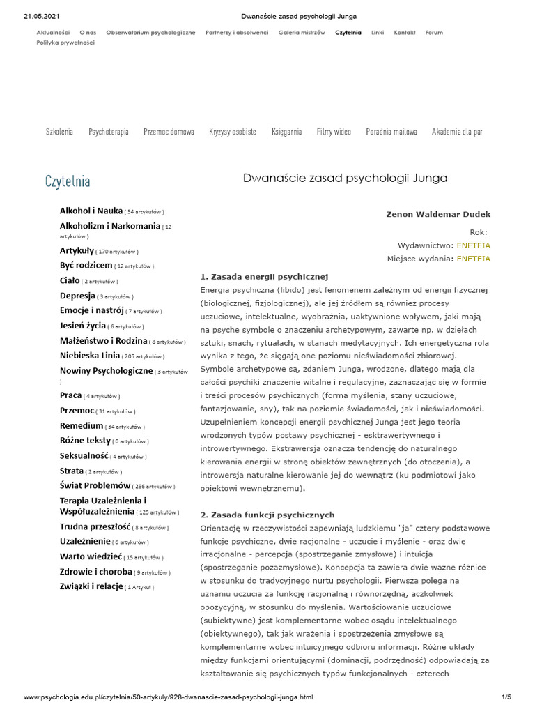 Dwanaście Zasad Psychologii Junga | PDF