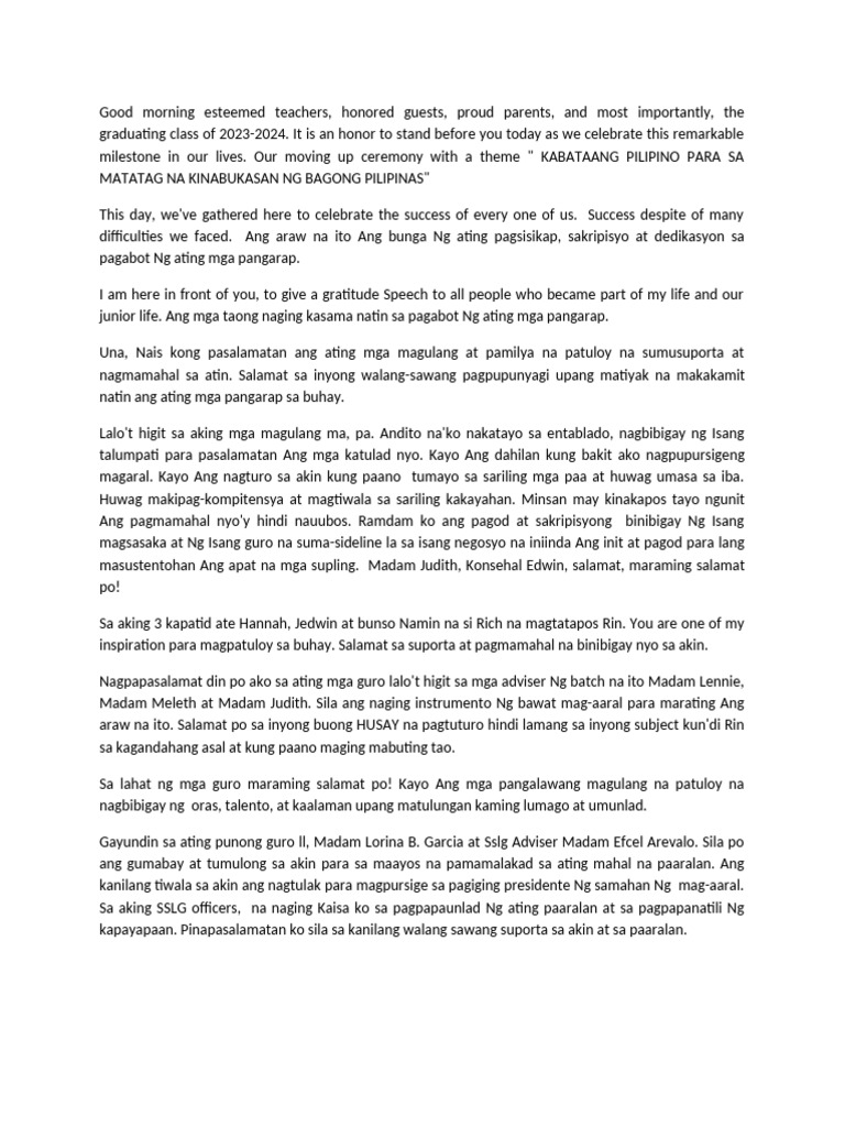 Gratitude Speech | PDF