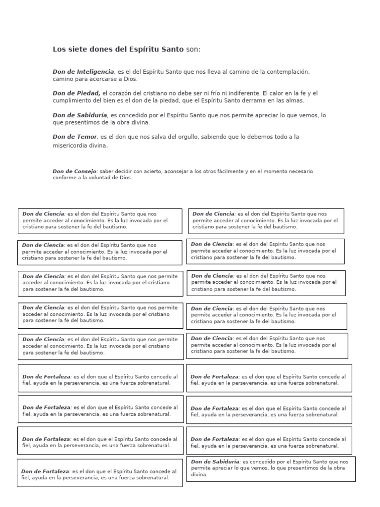Los Siete Dones Del Espíritu Santo | PDF | espíritu Santo | Fe