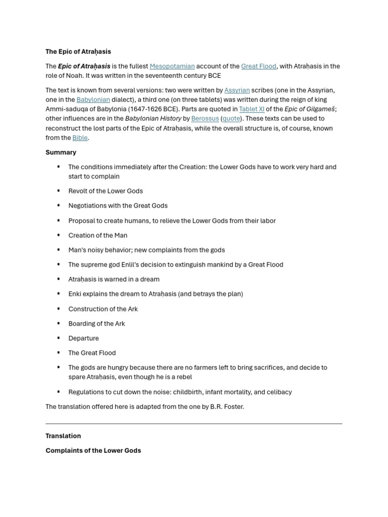 The Epic of Atrahasis Livius - Org | PDF | Mesopotamian Mythology ...