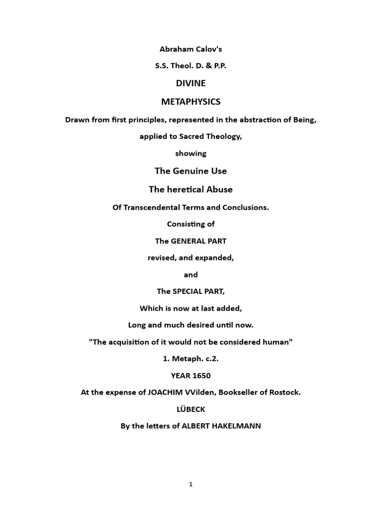 Abraham Calov - General Metaphysics 1 | PDF | Reason | Faith