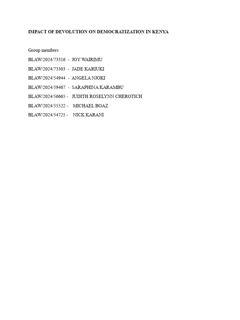 THE IMPACT OF DEVOLUTION ON DEMOCRATIZATION IN KENYA 1 | PDF | Governance | Accountability