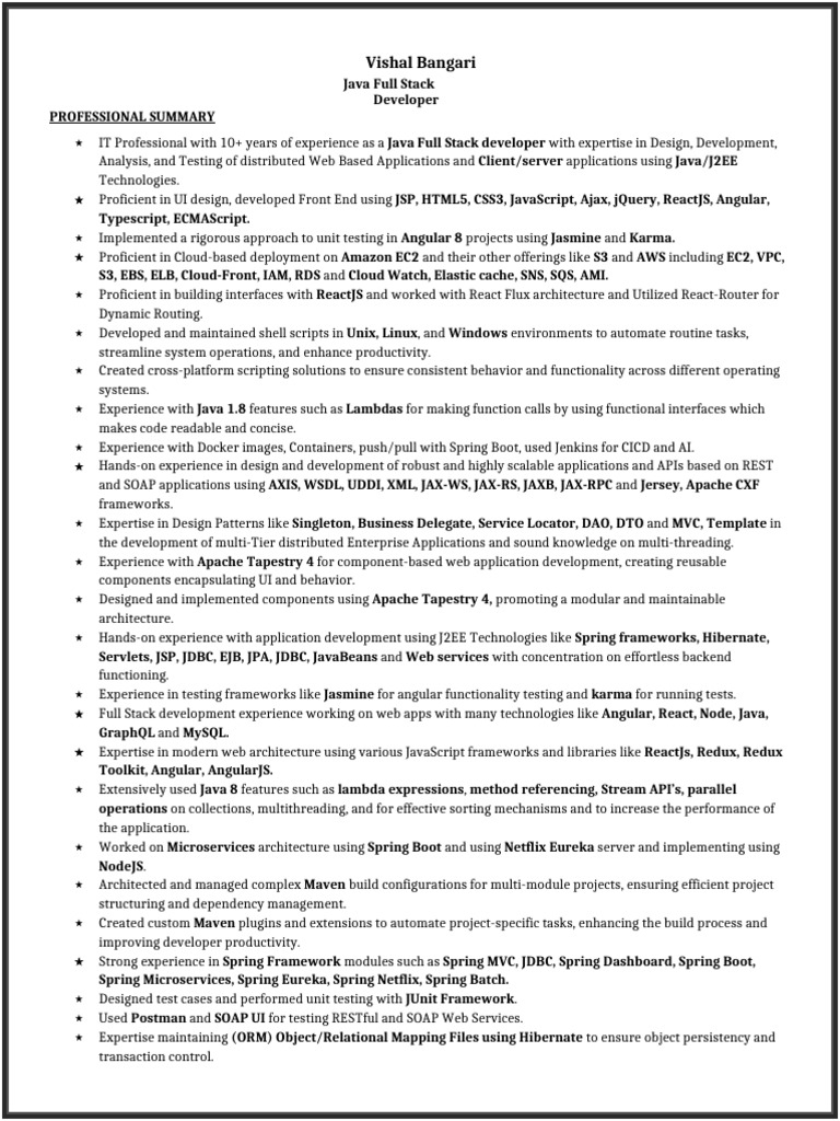 VishalFull StackResume | PDF | Spring Framework | Databases