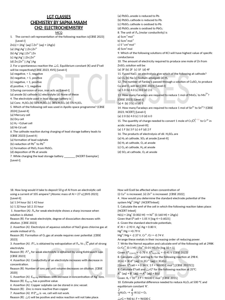 LGT Classes | PDF | Electrochemistry | Electricity