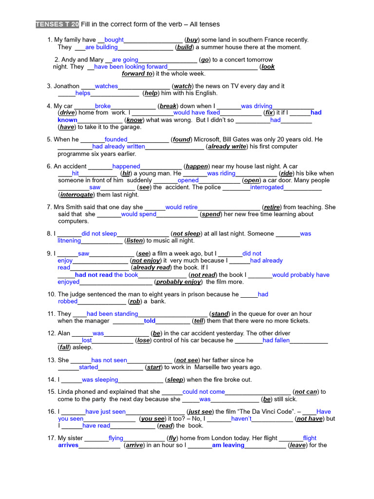 Verb Tenses Practice Exercises | PDF