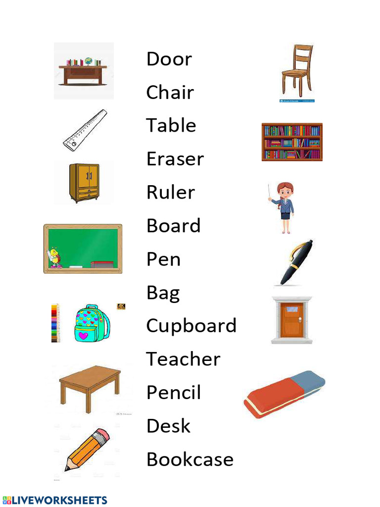 Classroom Objects - Match The Picture To The Word | PDF